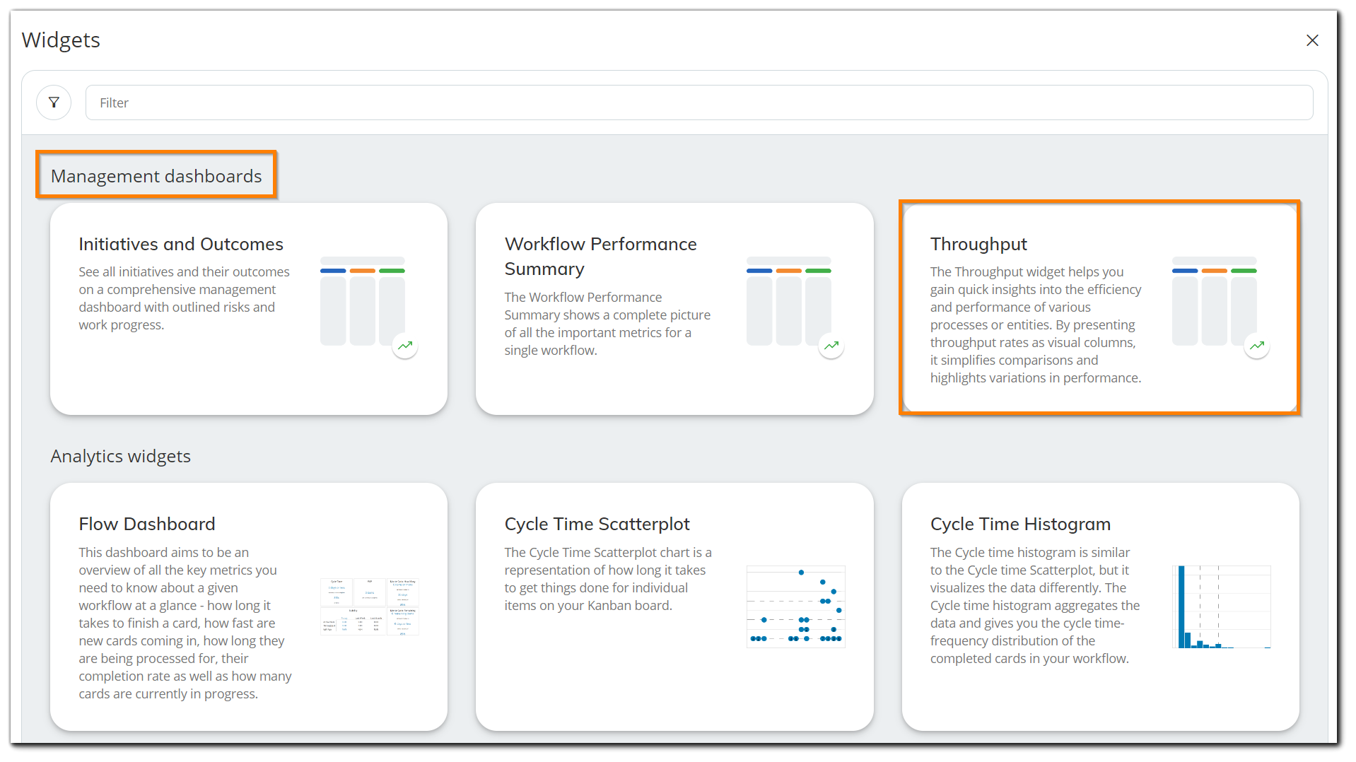 How to Add and Configure the Throughput Widget – Businessmap Knowledge Base