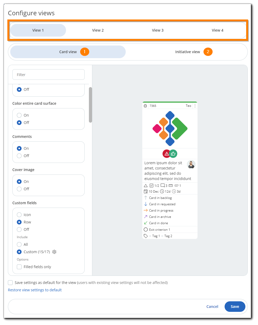 How To Configure Your Card And Initiative View Settings Businessmap 2862