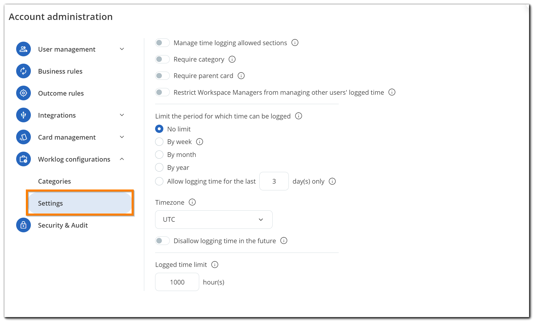 The Worklog Configurations Panel in Businessmap – Businessmap Knowledge Base