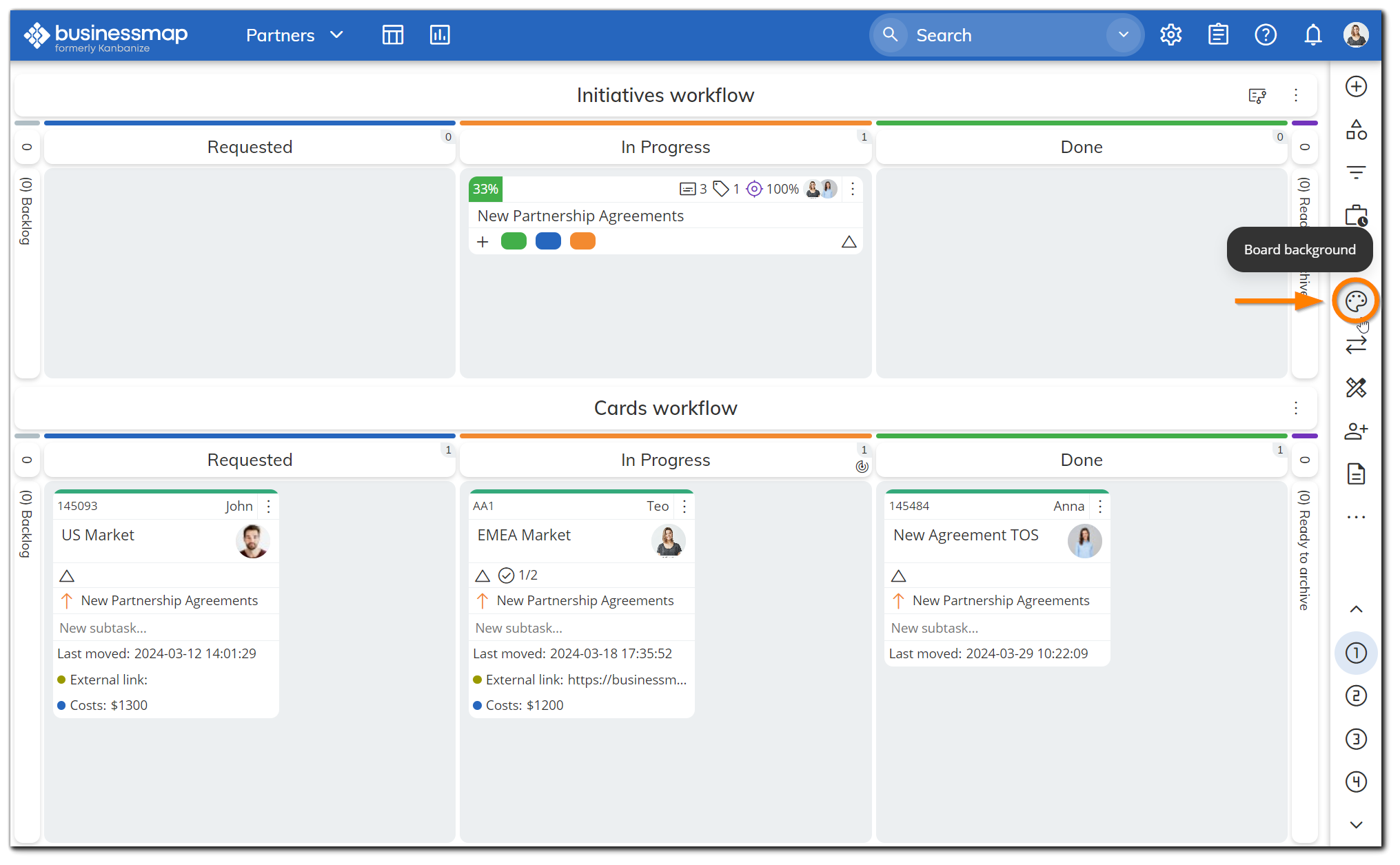 How to Set Up a Board Background? – Businessmap Knowledge Base