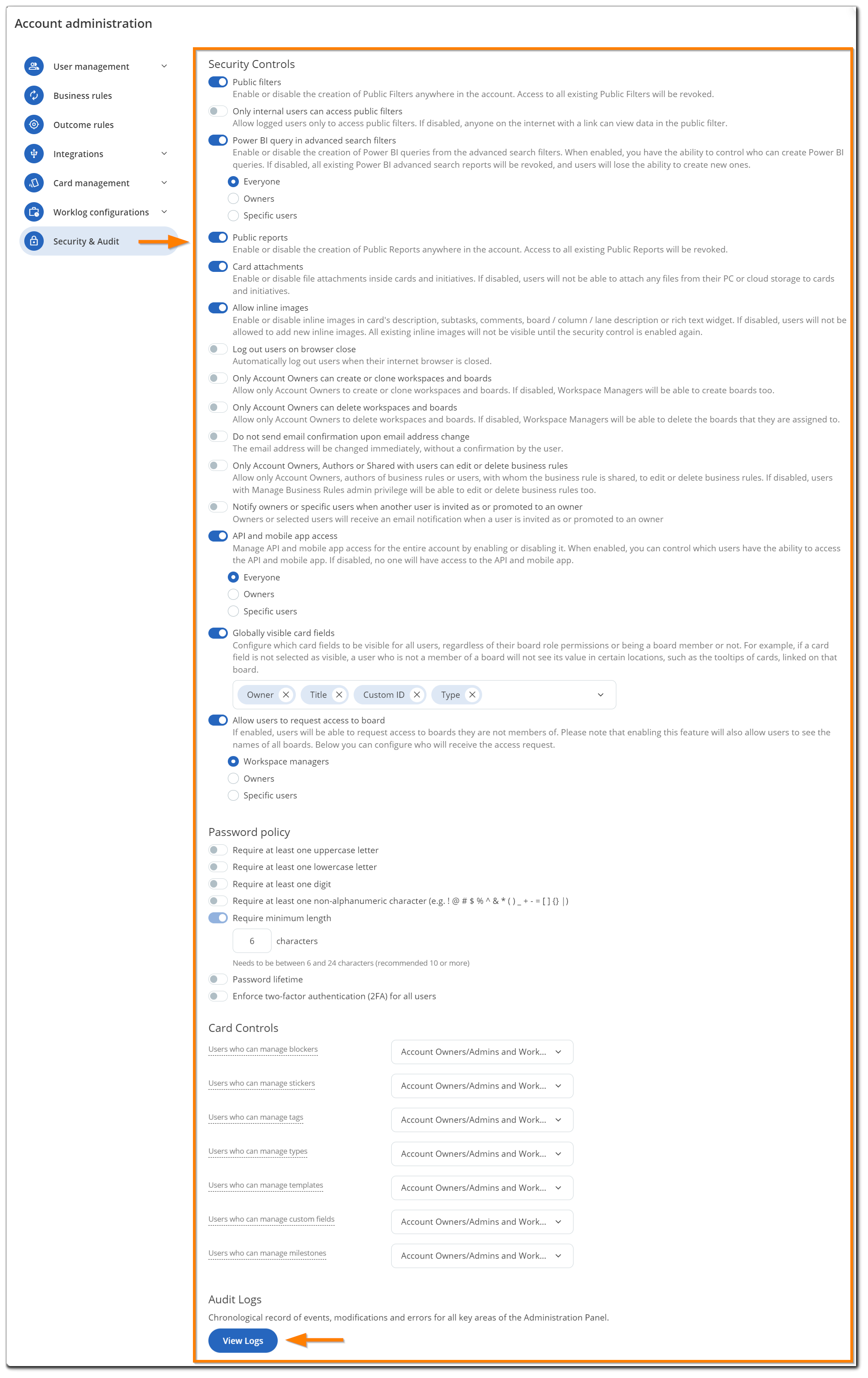 Overview of the Audit Logs – Businessmap Knowledge Base